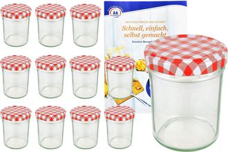 MamboCat 12er Set Sturzgläser 230 ml Hoch Deckelfarbe rot weiß kariert to 66 inkl. Diamant Gelierzauber Rezeptheft, Marmeladengläser, Einmachgläser, Einweckglä
