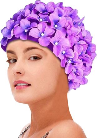 Generic 3D Blumenlose Badekappe - Stilvolle Wasserkopfbedeckungen f&uuml;r Damen, Vintage inspirierte Badewanne f&uuml;r verl&auml;ngerte oder abgeschnittene Locken | Poolsi
