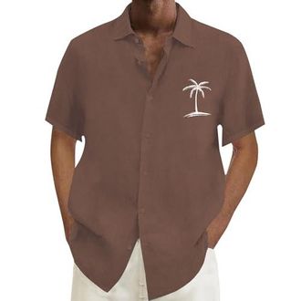 Generic Chemise &agrave; manches courtes pour homme, chemise de plage imprim&eacute;e palmier, chemise d&eacute;t&eacute; d&eacute;contract&eacute;e boutonn&eacute;e, respirante, d&eacute;contract&eacute;e, haut tendance 