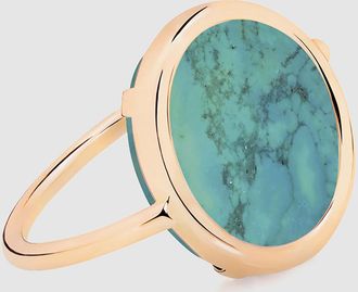 Ginette NY Bague Baby Disc Turquoise Or Rose