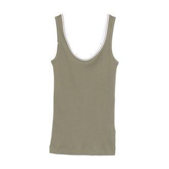 Brunello Cucinelli Femme, Tops, Vert, Taille: 42 FR Haut &agrave; Bordure C&ocirc;tel&eacute;e