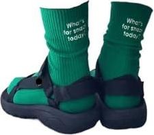 Generico Chaussettes en coton avec lettre brod&eacute;e, chaussettes de printemps mi-mollet pour femme (2 paires), vert, 35-40