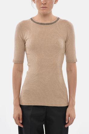 Brunello Cucinelli Geripptes Kurzarmtop mit Lurex-Finish Brunello Cucinelli