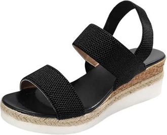 Generic Sandales confortables pour femme - Espadrilles d&eacute;contract&eacute;es - Sangle de cheville - Bout ouvert - Chaussures d&eacute;t&eacute;, Noir, 35.5 EU