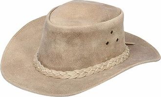 Infinity Leather Chapeau de Cowboy Australien Camel Occidentale Style Outback en Daim Véritable Aussie Chapeau de Brousse