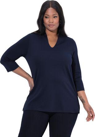 Ulla Popken Damen Shirt, A-Linie, Kelchkragen, 3/4-arm, Pima Cotton T-Shirts, Dunkles Marine, 58-60 EU