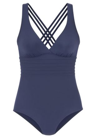 Lascana Badeanzug LASCANA, Damen, Gr. 38, Cup B, blau (marine), Microfaser, Microfaser, Polyamid, unifarben, Badeanz&uuml;ge Badeanzug, mit toller R&uuml;ckenl&ouml;sung und