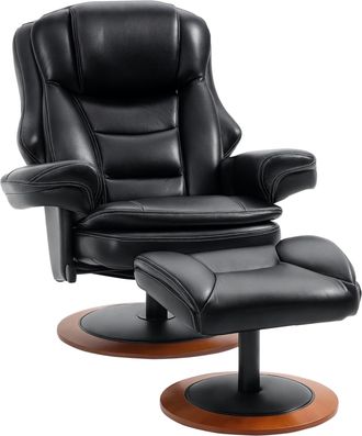 HOMCOM Relaxsessel mit Hocker Fernsehsessel mit Liegefunktion, Drehbarer TV-Sessel mit Holzsockel, Liegesessel bis 150 kg belastbar f&uuml;r Wohnzimmer, Kunstlede