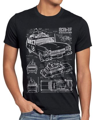 style3 ECTO-1 Blaupause Herren T-Shirt geisterj&auml;ger, Gr&ouml;&szlig;e:4XL, Farbe:Schwarz