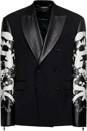 John Richmond Homme, Vestes, Noir, Taille: M Blazer crois&eacute; avec manches imprim&eacute;es et revers brillants