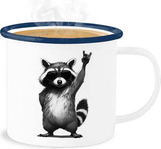 Shirtracer Emaille Becher Blechbecher - Tassen - Retro Waschb&auml;r Rocker lustig I Lustiges Rock Musik Geschenk Waschb&auml;ren I Funny Rock Star Raccoon Geschenk Metal 