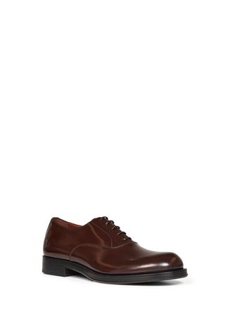 Dries Van Noten Mens Leather Derby Shoes Brown Calf Lace-Up Flat