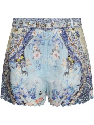 Camilla short imprimé à taille ceinturée - Bleu