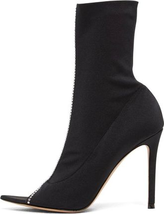 Gianvito Rossi Femme, Chaussures, Noir, Taille: 38 1/2 EU Bottines &agrave; bout ouvert en satin avec cristaux