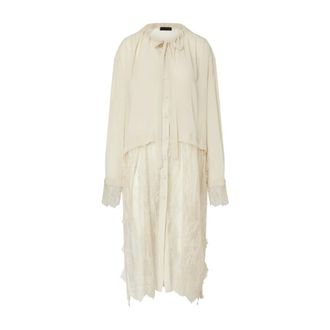 Liu Jo Robe chemise longue avec d&eacute;tails en dentelle - Femme - Robes - Beige - Taille: 40 FR