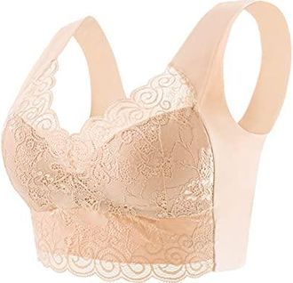 Generic Soutien-gorge 2026 pour femme avec dentelle de grande taille sans anneau en acier pour fixer une tasse de sommeil sans couture, kaki, XL