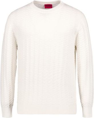 HUGO BOSS Herren Pullover wei&szlig; Baumwolle unifarben