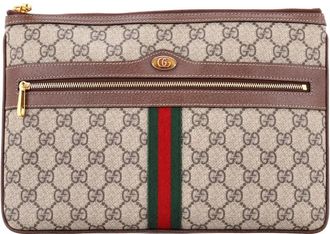 Gucci Ophidia Zip Pouch GG Coated Canvas Large clutch bag - Braun