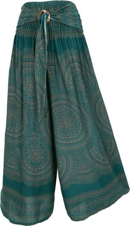 Guru Shop Palazzohose, Hosenrock, Schlaghose, Sommerhose, Hippie Goa Hose - Dunkelgr&uuml;n, Damen, Synthetisch