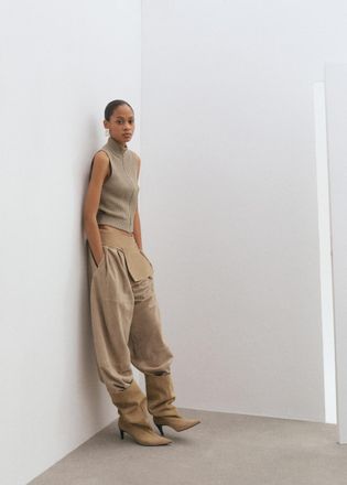 Mango Geripptes Zip-Top khaki - Damen - S - MANGO