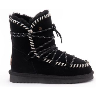 Warmbat Schwarzer Wildlederstiefel mit Wei&szlig;en Details - - Shoes - Damen - Schwarzk - 38 EU