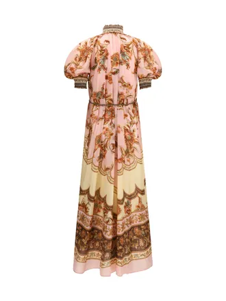 Zimmermann Womens Dress Aster Billow Mauve Jacobean Silk