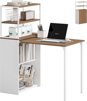 HOMCOM Schreibtisch Klappbar K&uuml;chentisch mit 4 Regal Computertisch Arbeitstisch Laptoptisch B&uuml;roregal Naturholz 105 x 60 x 127 cm