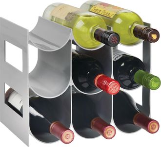 mDesign praktisches Wein- und Flaschenregal - Weinregal Kunststoff f&uuml;r bis zu 9 Flaschen - freistehendes Regal f&uuml;r Weinflaschen oder andere Getr&auml;nke - grau