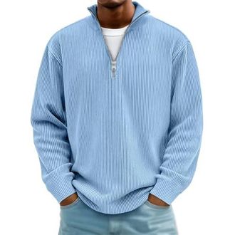 Generic Polo &eacute;l&eacute;gant en velours c&ocirc;tel&eacute; &agrave; manches longues et demi-fermeture &eacute;clair pour homme, bleu ciel, 4XL
