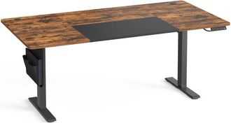 Songmics Bureau R&eacute;glable en Hauteur, 180 x 80 cm, Fonction M&eacute;moire, Port USB-C, Marron et Noir