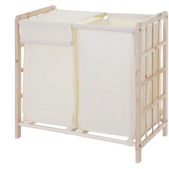 Hhg Bac &agrave; linge 582, Bo&icirc;te &agrave; linge panier &agrave; linge, bois massif 60x60x33cm 68l, brun clair, couvercle cr&egrave;me