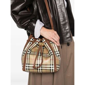 Burberry Womens Bucket Bag Vintage Check Cotton Neutrals Cotton; Trims: Calf Leather