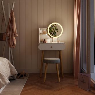 Vicco Schminktisch Wei&szlig; Edda 60x127x40 cm - Frisiertisch, Perfekte L&ouml;sung f&uuml;r kleine R&auml;ume - maximale Nutzung von Stauraum