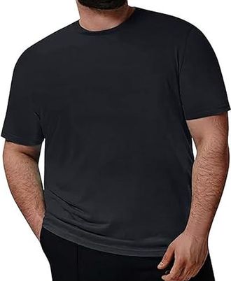 Generic T-shirt surdimensionn&eacute; pour homme, t-shirt &agrave; manches courtes, col rond, t-shirt d&eacute;t&eacute;, t-shirt blanc uni / noir, grandes tailles, haut l&eacute;ger, Gris fonc