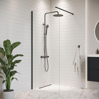 Badplaats Badplaats - Duschwand Florida 90 x 200cm Glas Duschabtrennung Schwarz - Walk