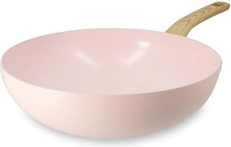 Menastyl Cuisson Wok 28cm avec revêtement antiadhésif céramique (Sans PFAS/Sans PTFE) tous feux dont induction - En Aluminium - Gamme Colorama - Rose - 6020929