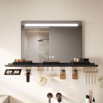 Sonni Badezimmerspiegel mit Beleuchtung 70x50 cm, LED Badspiegel mit Ablage 100cm, 3 einstellbare Lichtfarbe, Anti-Beschlag Wandspiegel mit Touchschalter