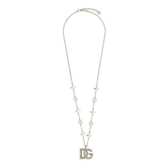 Dolce & Gabbana Feingliedrige Halskette mit DG-Logo aus Strass - - Accessories - Damen - Grau - ONE SIZE