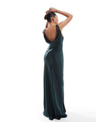Six Stories Linvitée - Robe longue satinée à dos bénitier - Émeraude-Vert