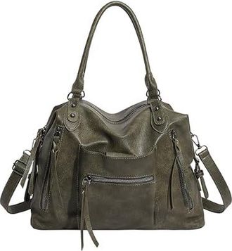 Generic Sac &agrave; bandouli&egrave;re vintage de couleur unie avec fermeture &eacute;clair et poches multiples pour femme, travail, voyage, shopping quotidien, Vert