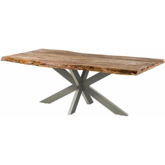 Massivmoebel24 Table à manger 200x100 en bois de Sheesham sablé naturel pied central gris freeform 5