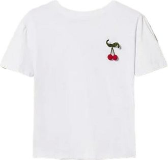 Twinset Femme, Tops, Blanc, Taille: 38 FR T-shirt avec Broche Cerise au Crochet