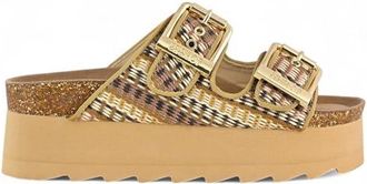 Colors Of California Platform Sandals with Buckles, beige, 38 EU