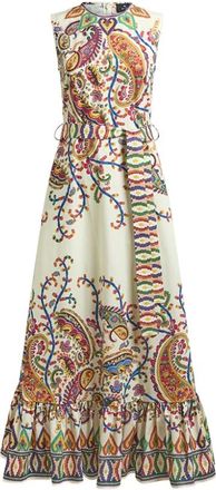 Etro Femme, Robes, Brun, Taille: 36 FR Robe Maxi Trap&egrave;ze avec Ceinture et Volant &agrave; lOurlet