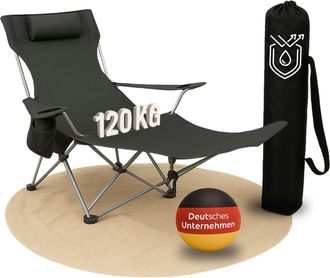 Coemo Campingstuhl Schwarz, zusammenklappbar, verstellbar, Liegestuhl mit Kopfstütze, Getränkehalter, Tasche, Relaxliege leicht, tragbar, Verstellbarer Falt