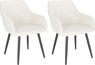 Woltu Lot de 2 Chaise Salle &agrave; Manger WOLTU, Chaise de Cuisine en Velours, Assis Rembourr&eacute; et Pieds en M&eacute;tal, Blanc BH352cm-2