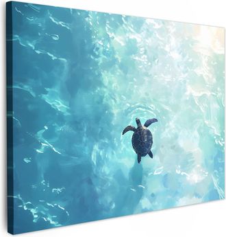 MuchoWow © Wandbilder 70x50 cm Schlafzimmer Home Deko Wohnung Bild Wohnzimmer Fotoleinwand Wand Bilder Leinwand Wall Decor Schildkröte - Meer - Blau - Silhouet