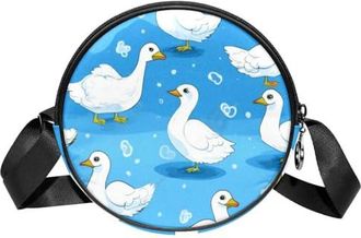 Generic Sac &agrave; bandouli&egrave;re rond rond pour femme, motif oie blanche de dessin anim&eacute;, avec fermeture &eacute;clair, bretelles r&eacute;glables