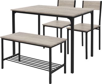 ML Design ML-Design Esstisch Set 4-teilig, Sonoma-Eiche, Esszimmertisch mit 2 St&uuml;hlen 1 Bank, Essgruppe f&uuml;r 4 Personen, Sitzgruppe K&uuml;chentisch Metallrahmen, Bar