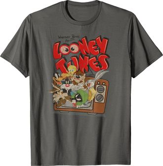 Looney Tunes Looney Tunes T-Shirt für Frauen in Grau, V-Neck, Kurzarm, Größe S, Klassische Passform, Unisex-Erwachsene